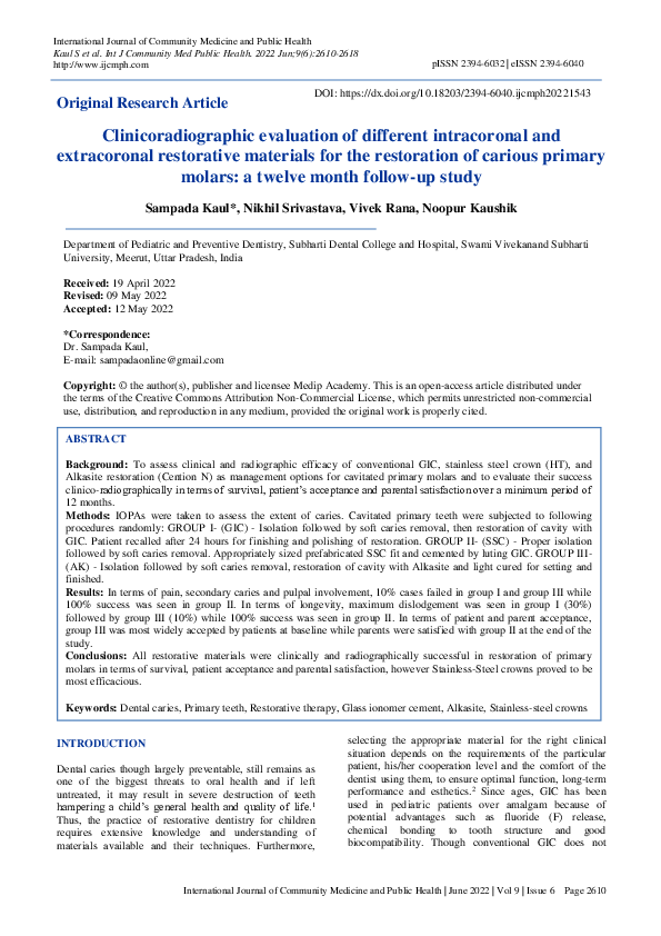 (PDF) Clinicoradiographic evaluation of different intracoronal and ...