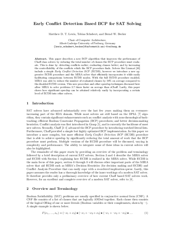 (PDF) Early conflict detection based bcp for sat solving