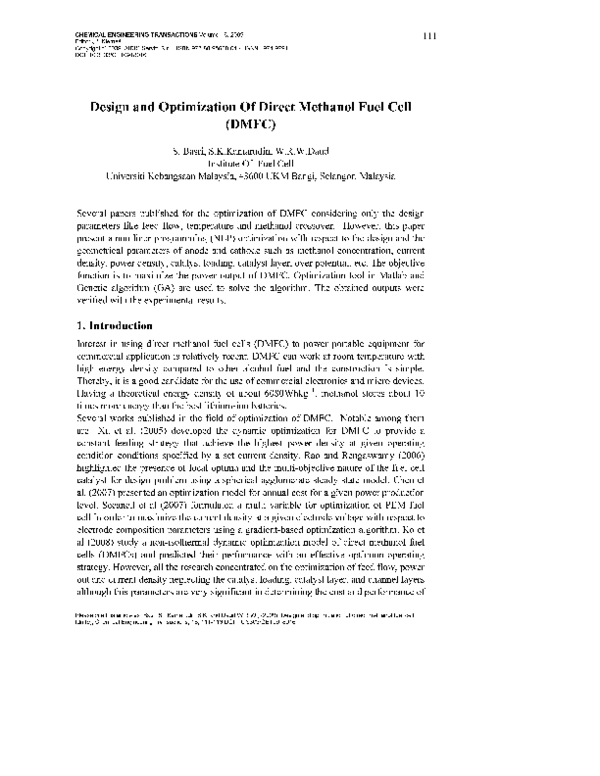 (PDF) Design and optimization of Direct Methanol Fuel Cell (DMFC)