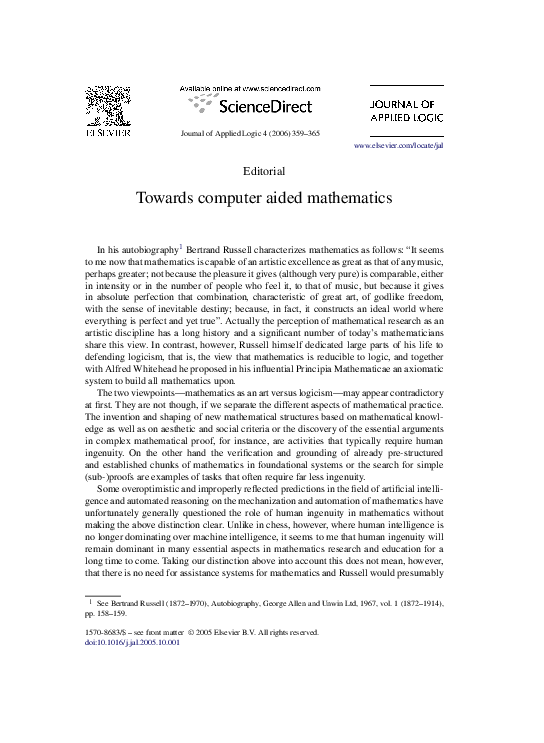 (PDF) Towards computer aided mathematics