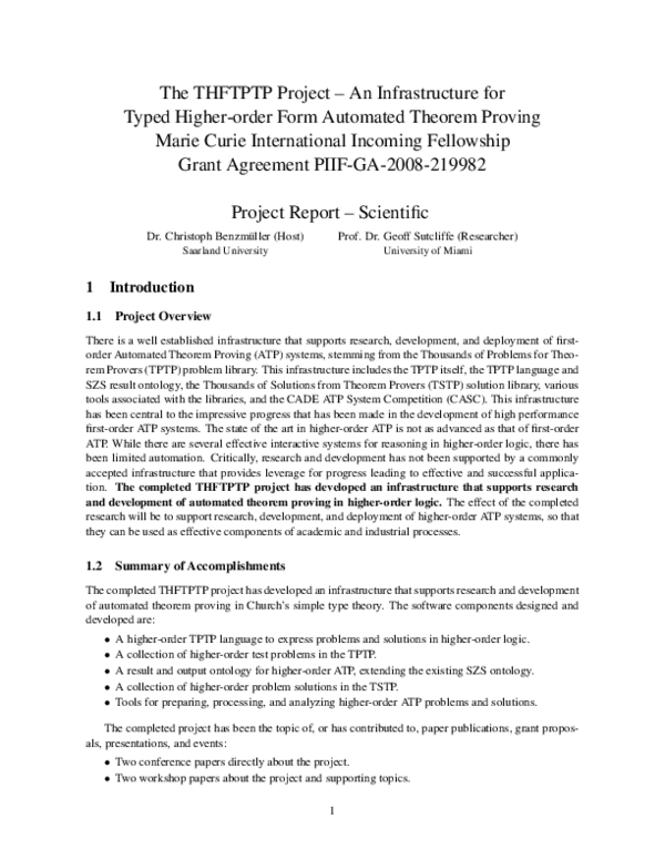 (PDF) The THFTPTP Project --- An Infrastructure for Typed Higher-order ...
