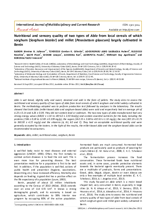 (PDF) Nutritional and sensory quality of two types of Ablo from local ...
