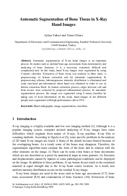 (PDF) Automatic Segmentation of Bone Tissue in X-Ray Hand Images