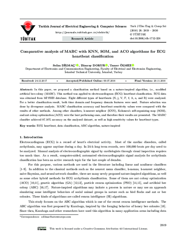 (PDF) Comparative analysis of MABC with KNN, SOM, and ACO algorithms ...