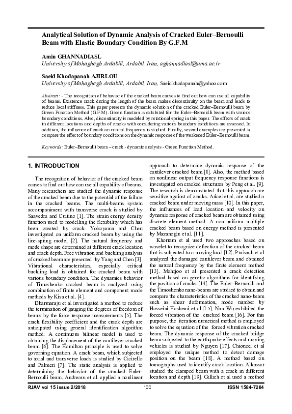 (PDF) Analytical Solution of Dynamic Analysis of Cracked Euler–Bernoulli Beam with Elastic ...
