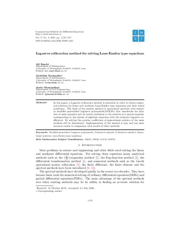 (PDF) Laguerre collocation method for solving Lane-Emden type equations
