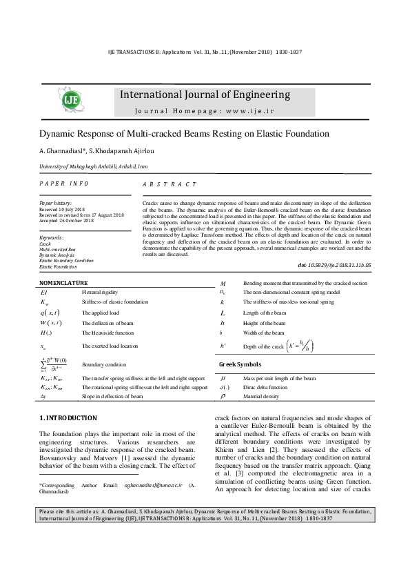 (PDF) Dynamic Response of Multi-cracked Beams Resting on Elastic Foundation