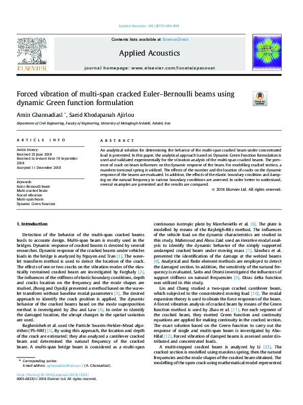 Pdf Forced Vibration Of Multi Span Cracked Euler Bernoulli Beams Using Dynamic Green Function