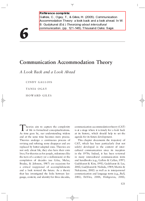 (PDF) Communication accommodation theory: A look back and a look ahead
