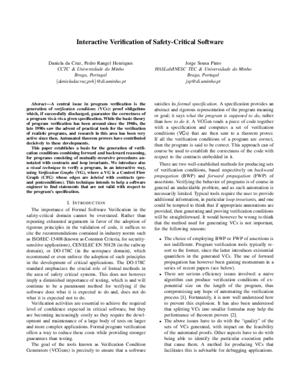 Pdf Interactive Verification Of Safety Critical Software Pedro Henriques