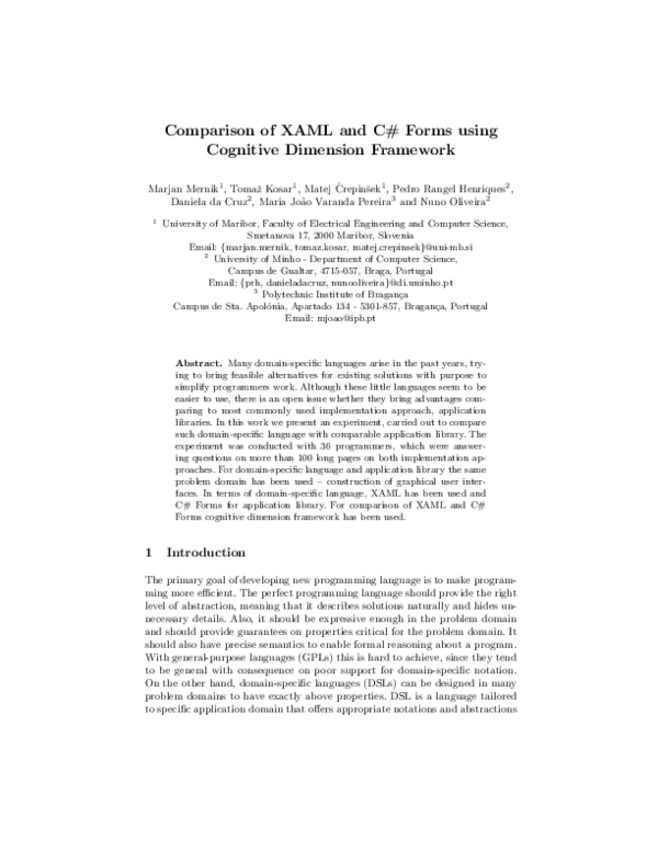 Pdf Comparison Of Xaml And C Frorms Using Cognitive Dimensions