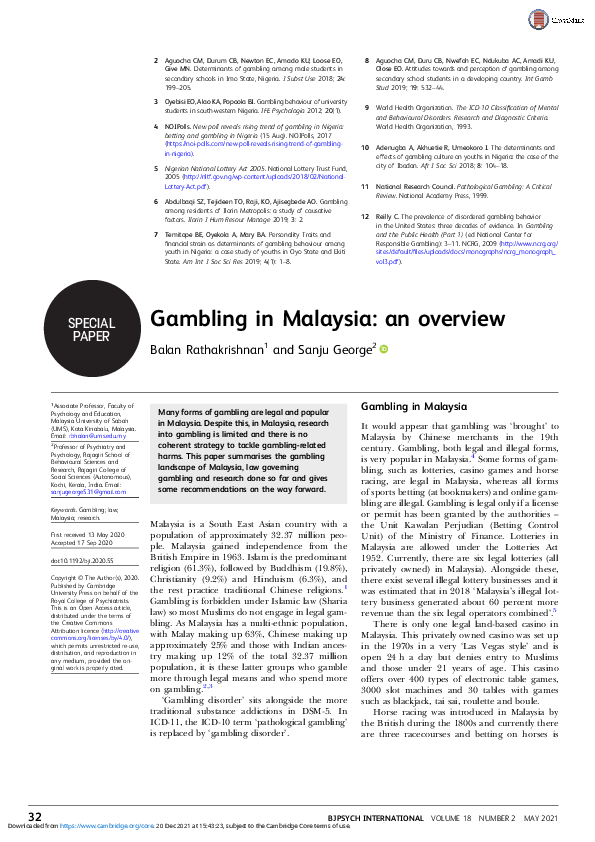 (PDF) Gambling in Malaysia: an overview