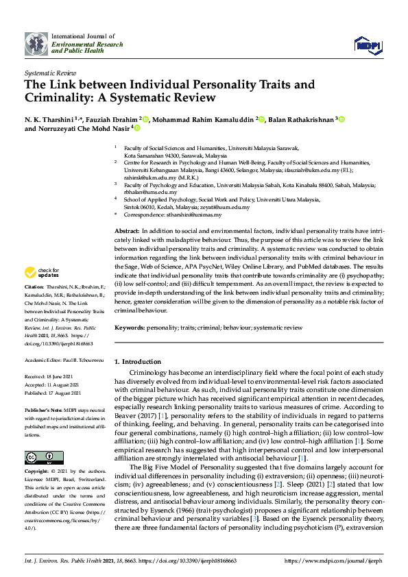 (PDF) The Link between Individual Personality Traits and Criminality: A ...