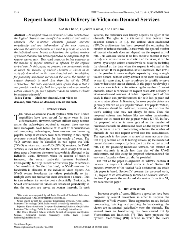 (PDF) Request based data delivery in video-on-demand services