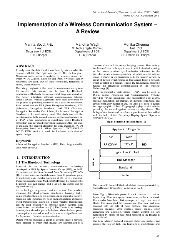 (PDF) Implementation of a Wireless Communication System - A Review