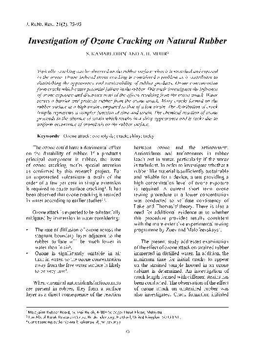 (PDF) Investigation of Ozone Cracking on Natural Rubber
