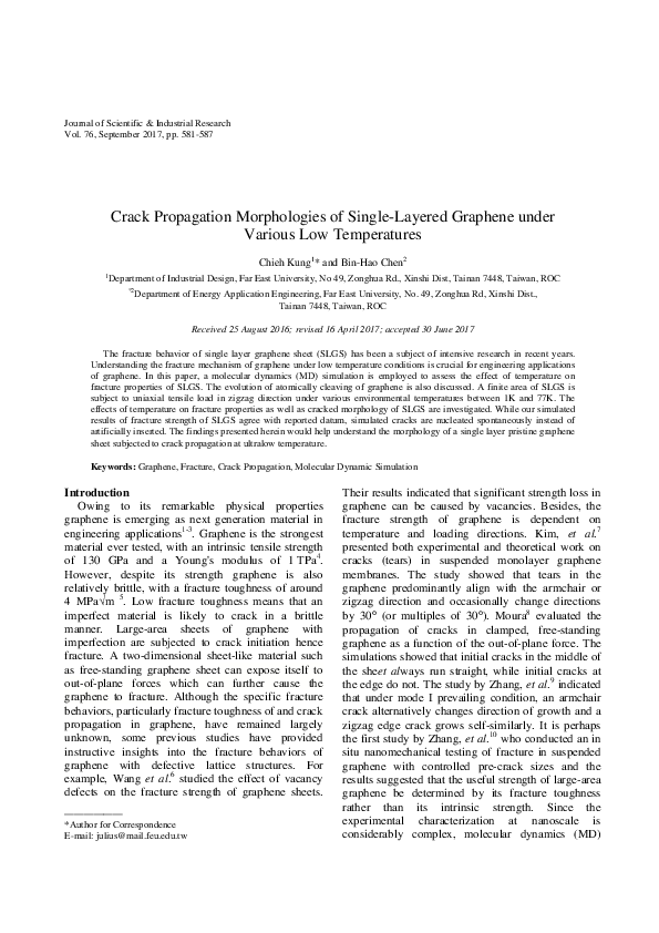 Pdf Crack Propagation Morphologies Of Single Layered Graphene Under Various Low Temperatures