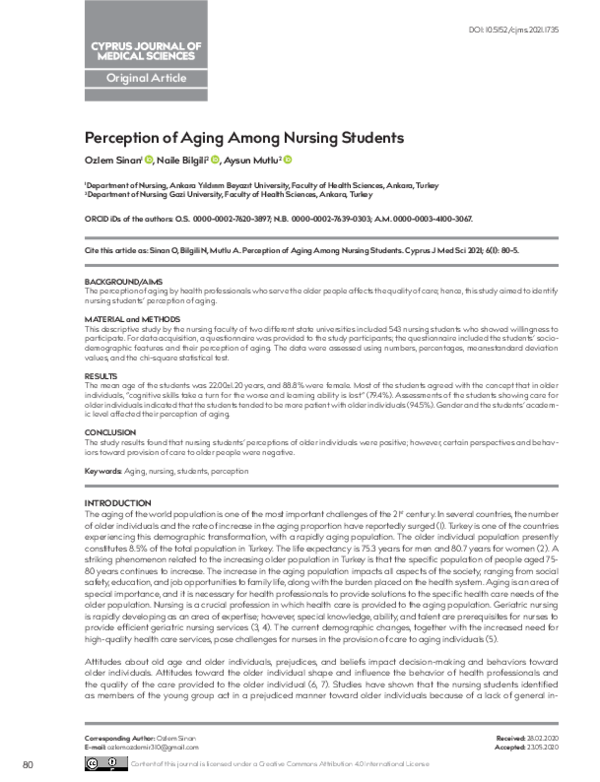 (PDF) Perception of Aging Among Nursing Students | Naile Bilgili ...