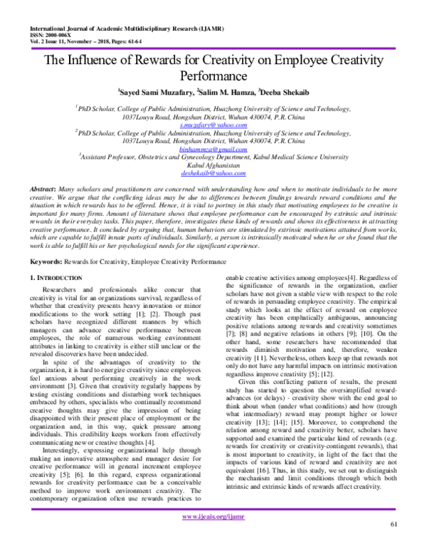 (PDF) The Influence of Rewards for Creativity on Employee Creativity ...