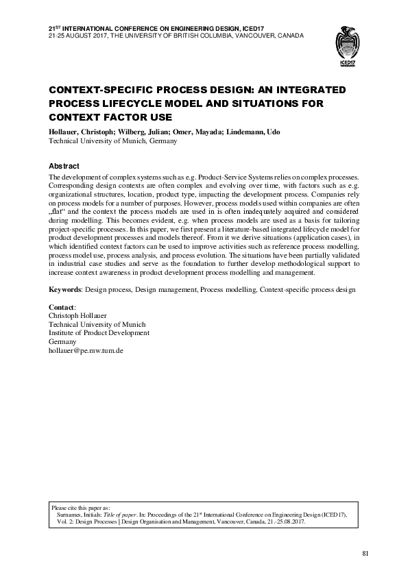 (PDF) Context-specific process design: An integrated process lifecycle ...