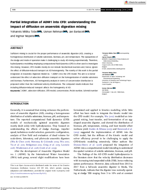 (PDF) Partial integration of ADM1 into CFD: understanding the impact of ...