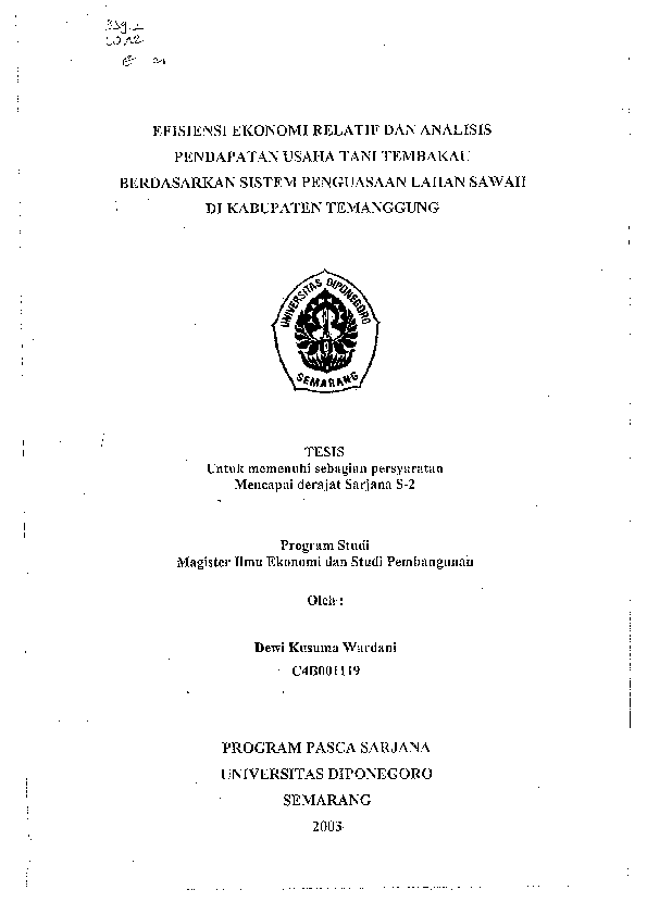 (PDF) Efisiensi Ekonomi Relatif Dan Analisis Pendapatan Usaha Tani Tembakau Berdasarkan Sistem ...