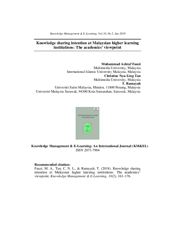 (PDF) Knowledge sharing intention at Malaysian higher learning institutions: The academics ...