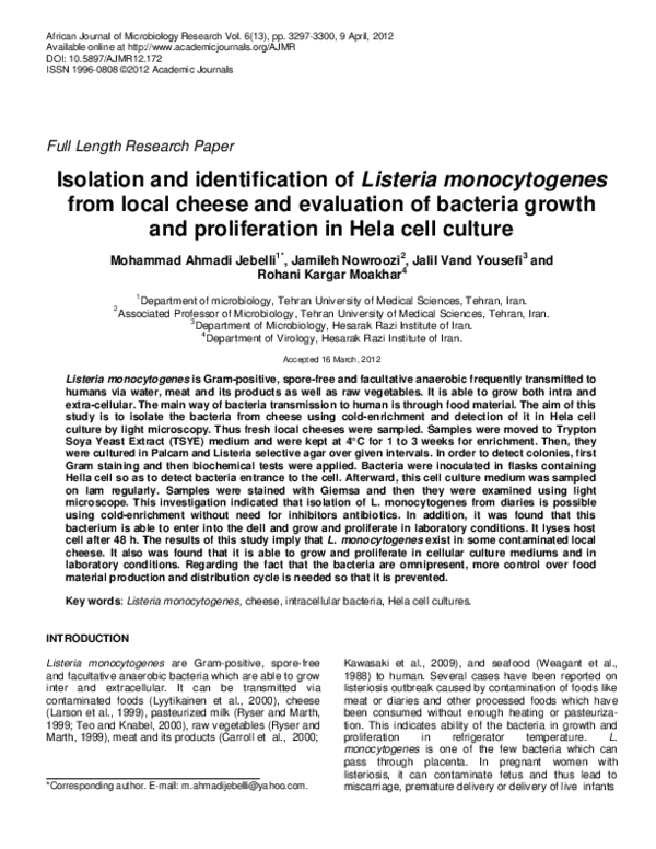 (PDF) Isolation and identification of Listeria monocytogenes from local ...