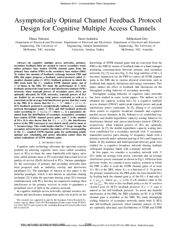 (PDF) Asymptotically optimal channel feedback protocol design for ...