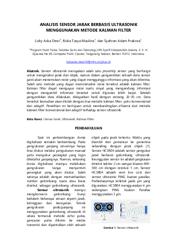 (PDF) ANALISIS SENSOR JARAK BERBASIS ULTRASONIK MENGGUNAKAN METODE ...