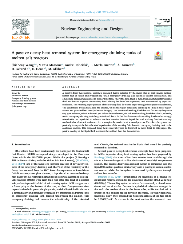 (PDF) A passive decay heat removal system for emergency draining tanks ...