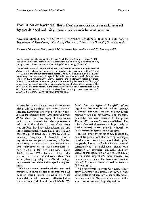 (PDF) Evolution of bacterial flora from a subterranean saline well by ...