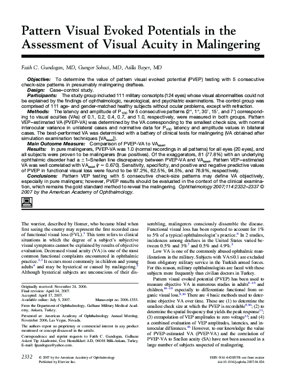 (PDF) Pattern Visual Evoked Potentials in the Assessment of Visual Acuity in Malingering