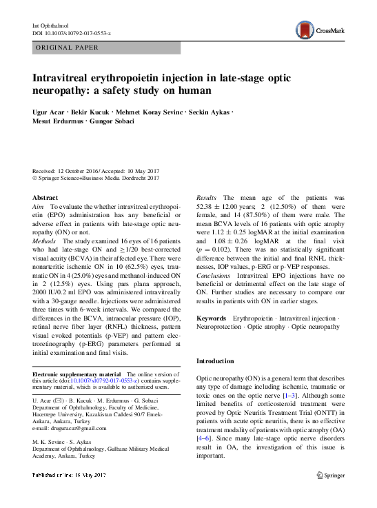(PDF) Intravitreal erythropoietin injection in late-stage optic ...