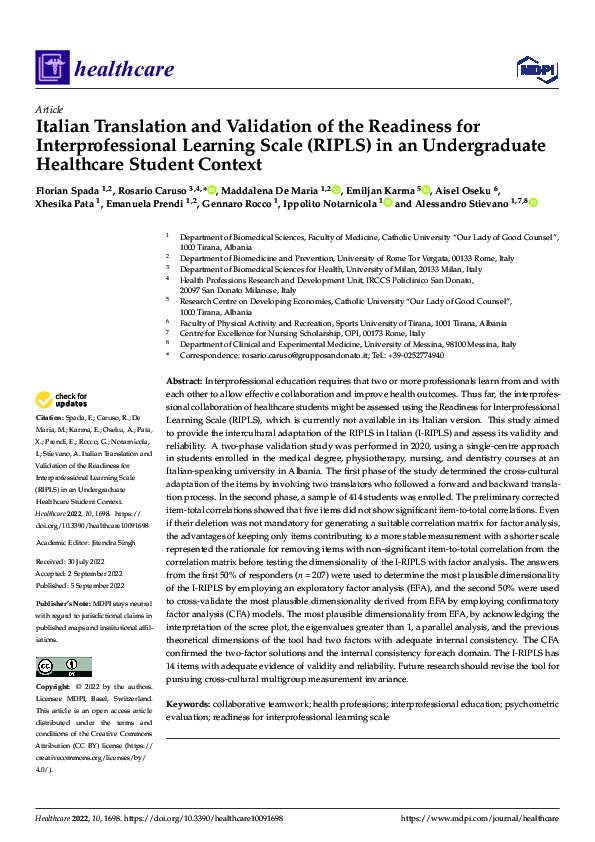 (PDF) Italian Translation and Validation of the Readiness for ...