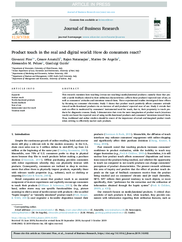 (PDF) Product touch in the real and digital world: How do consumers react?