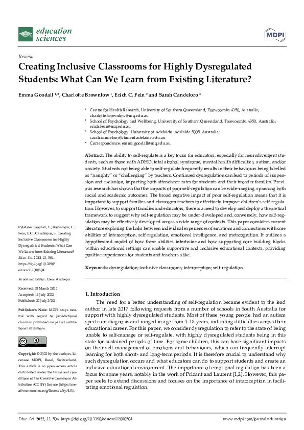 (PDF) Creating Inclusive Classrooms for Highly Dysregulated Students ...