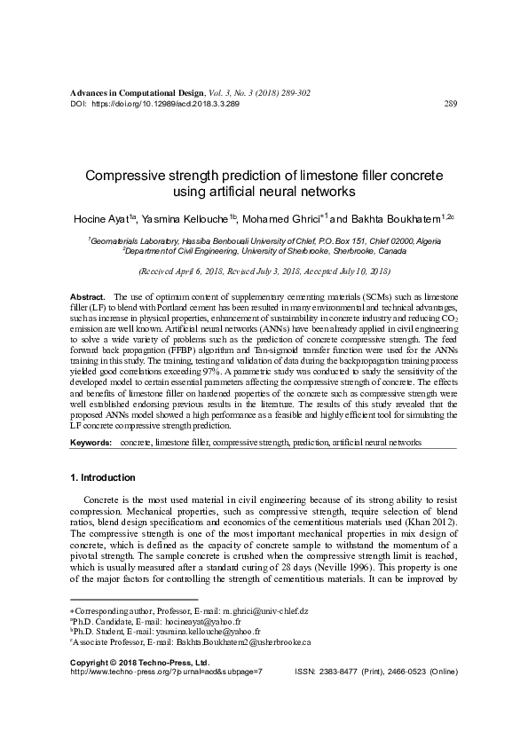 (PDF) Compressive strength prediction of limestone filler concrete using artificial neural networks