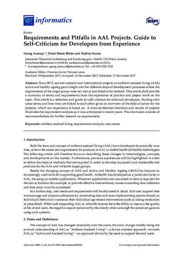 (PDF) AAL Projects: Lessons for Developers' Self-Critique