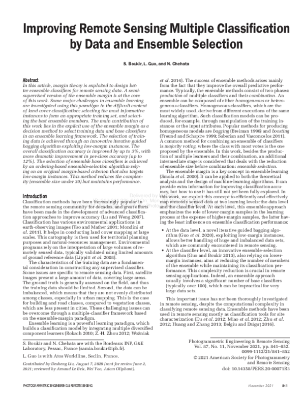 Pdf Improving Remote Sensing Multiple Classification By Data And Ensemble Selection