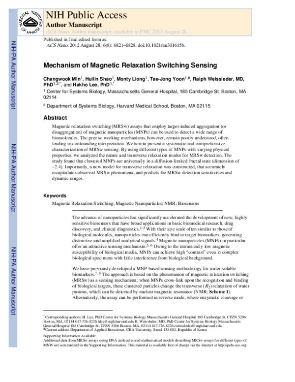 (PDF) Mechanism of Magnetic Relaxation Switching Sensing