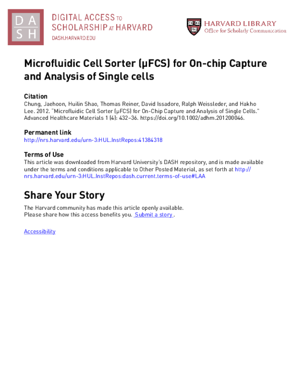 (PDF) Microfluidic Cell Sorter (μFCS) for On-chip Capture and Analysis ...