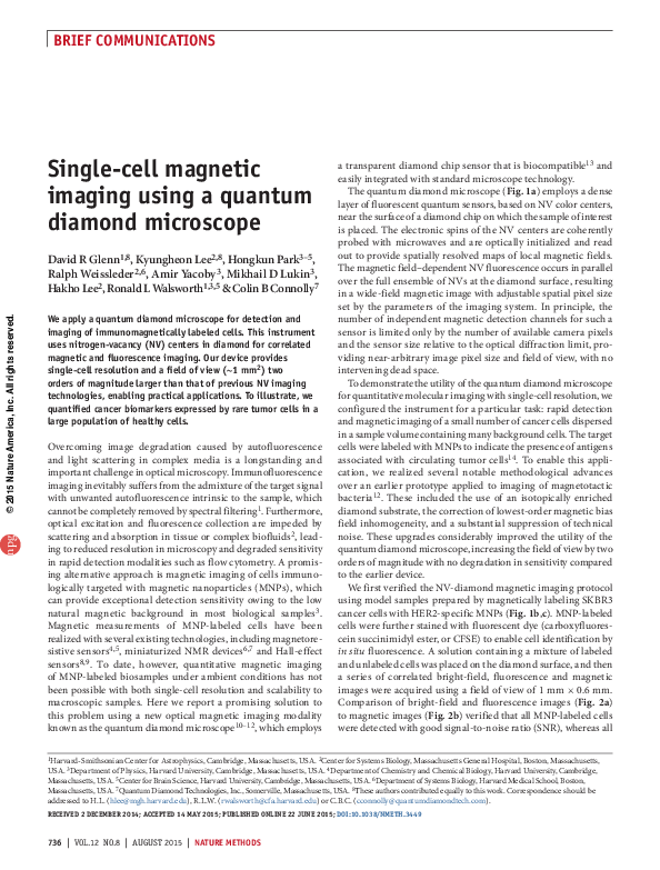 Pdf Single Cell Magnetic Imaging Using A Quantum Diamond Microscope