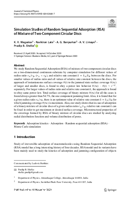 (PDF) Simulation Studies of Random Sequential Adsorption (RSA) of Mixture of Two-Component ...