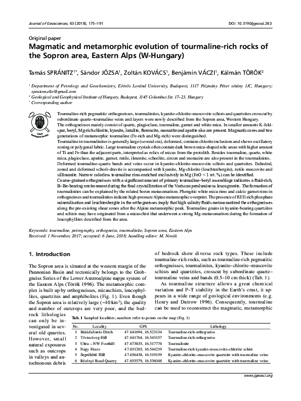 (PDF) Magmatic and metamorphic evolution of tourmaline-rich rocks of ...