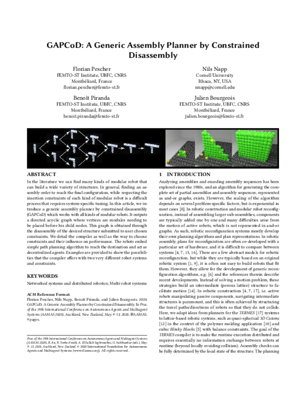 (PDF) GAPCoD: A Generic Assembly Planner by Constrained Disassembly