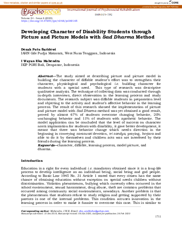 (PDF) Developing Character of Disability Students through Picture and ...
