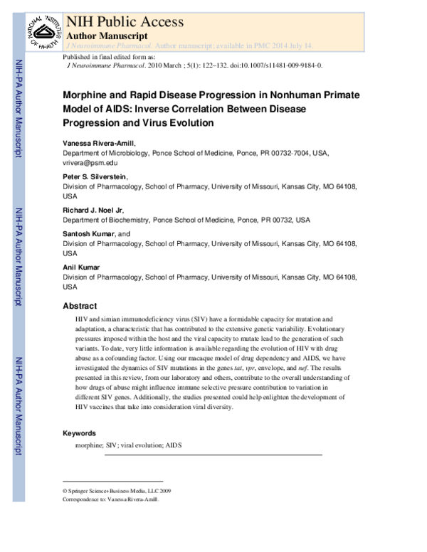 (PDF) Morphine and Rapid Disease Progression in Nonhuman Primate Model ...
