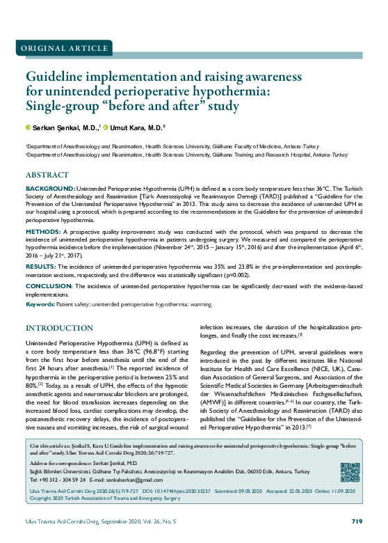 (PDF) Guideline implementation and creating awareness for unintended perioperative hypothermia ...