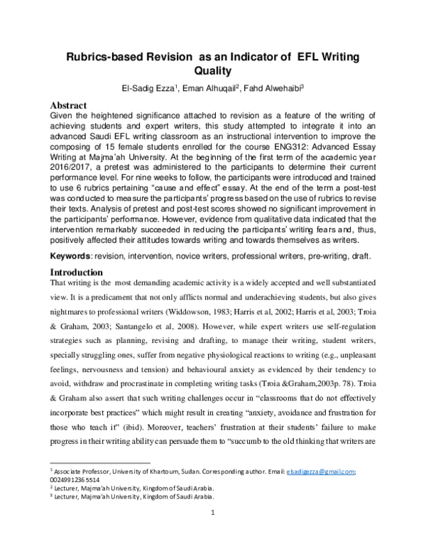 (PDF) Rubrics-based Revision as an Indicator of EFL Writing Quality